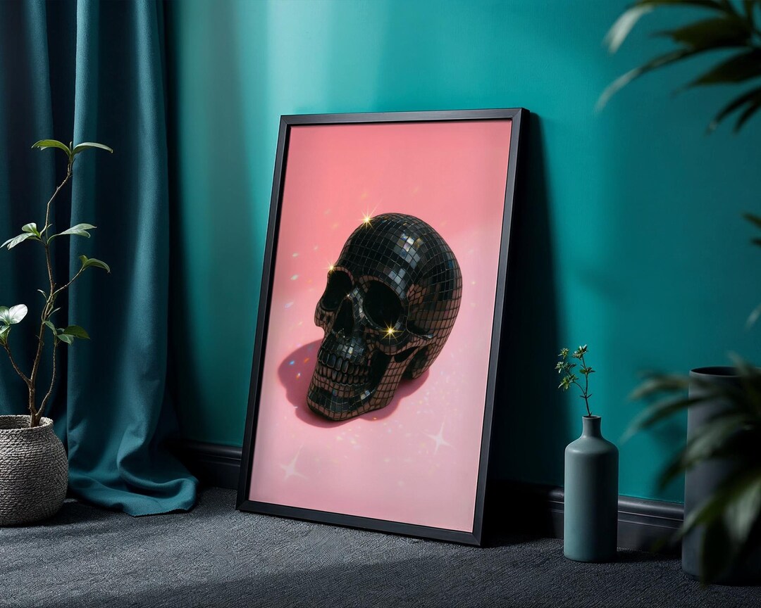 Black Skull Wall Art Print Pink Goth Wallart Creepy Cute Digital Poster ...