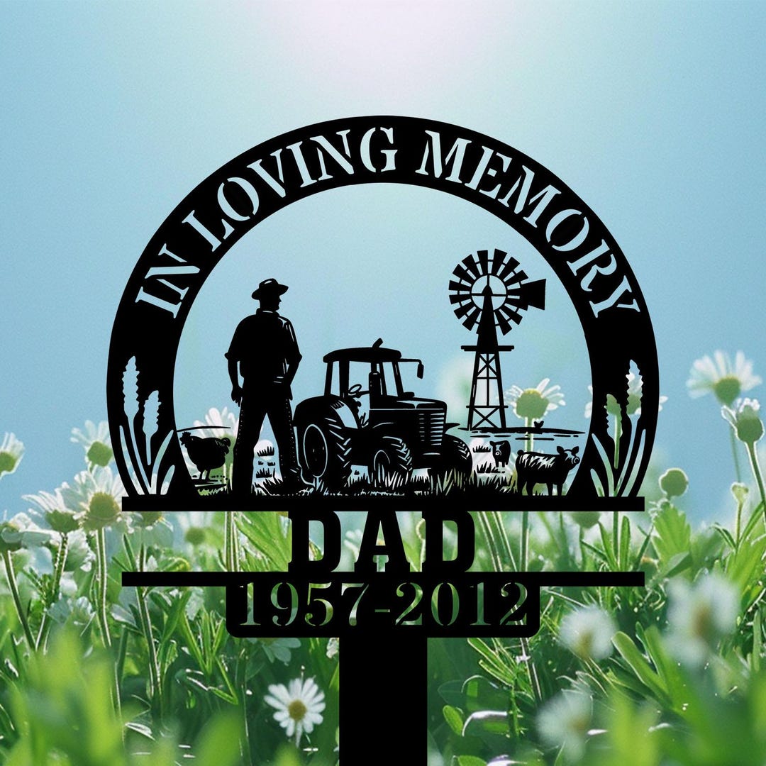 Personalized Farmer Grave Marker, Tractor and Windmill Memorial Sign ...