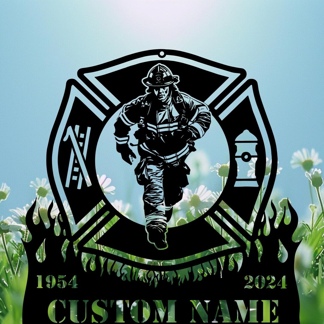 Custom Firefighter Badge Firefighter Running Through Fire Memorial ...