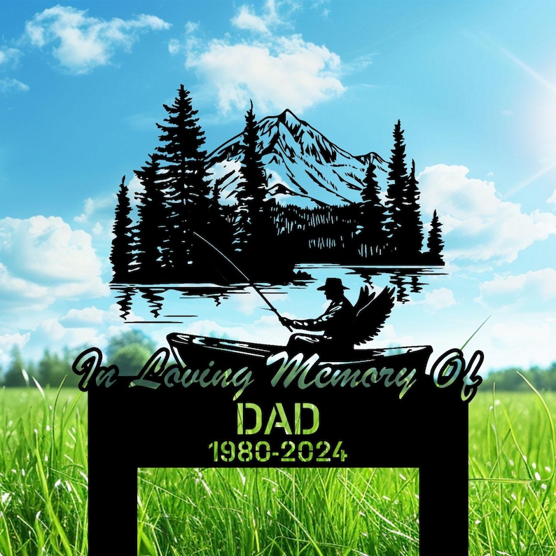 Personalized Fisherman Grave Marker, in Loving Memory Dad Fishing in ...