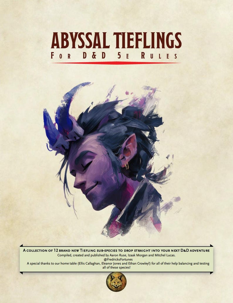 D&D Tieflings Compendium | Abyssal Tieflings Dnd | 12 Playable Characters | Instant Access ...