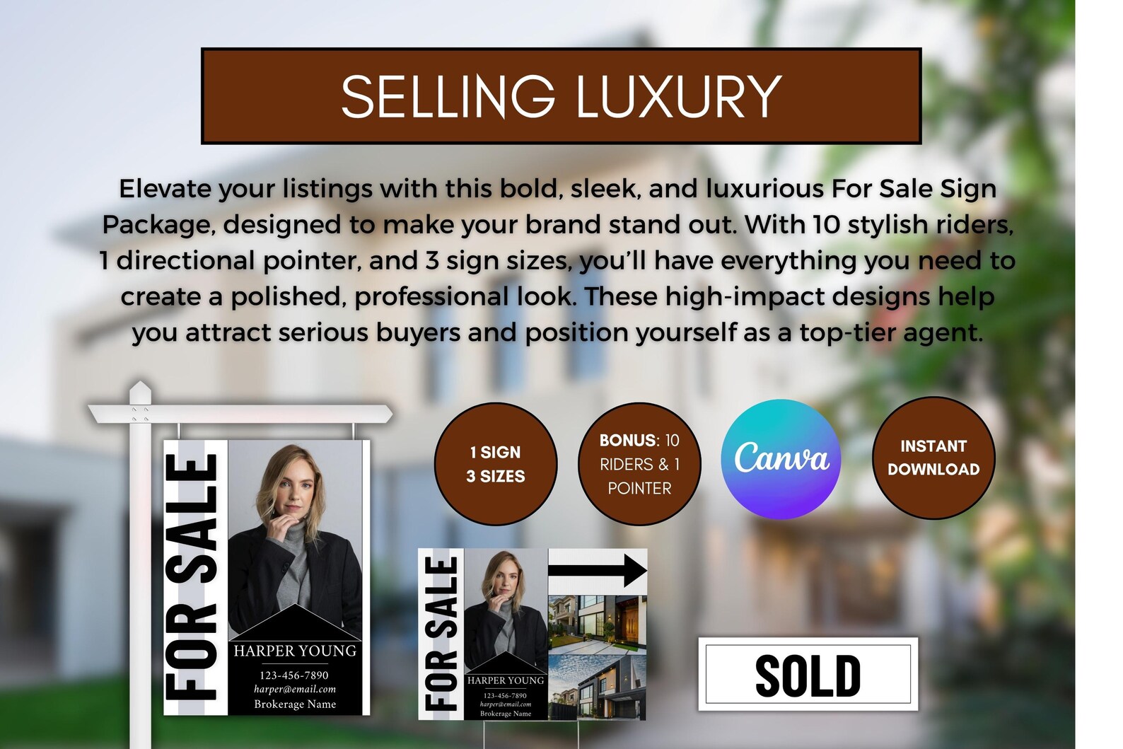 Editable Real Estate Yard Sign Template Bundle: Modern Canva Design ...