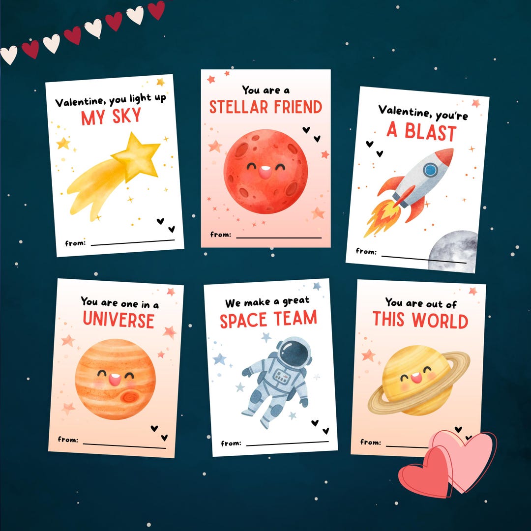 Space Valentine Cards for Kids: DIY Classroom Valentines, Printable ...