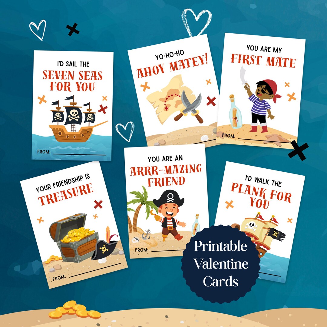 Printable Kids Valentines Cards: Pirate Themed DIY Classroom Valentines ...