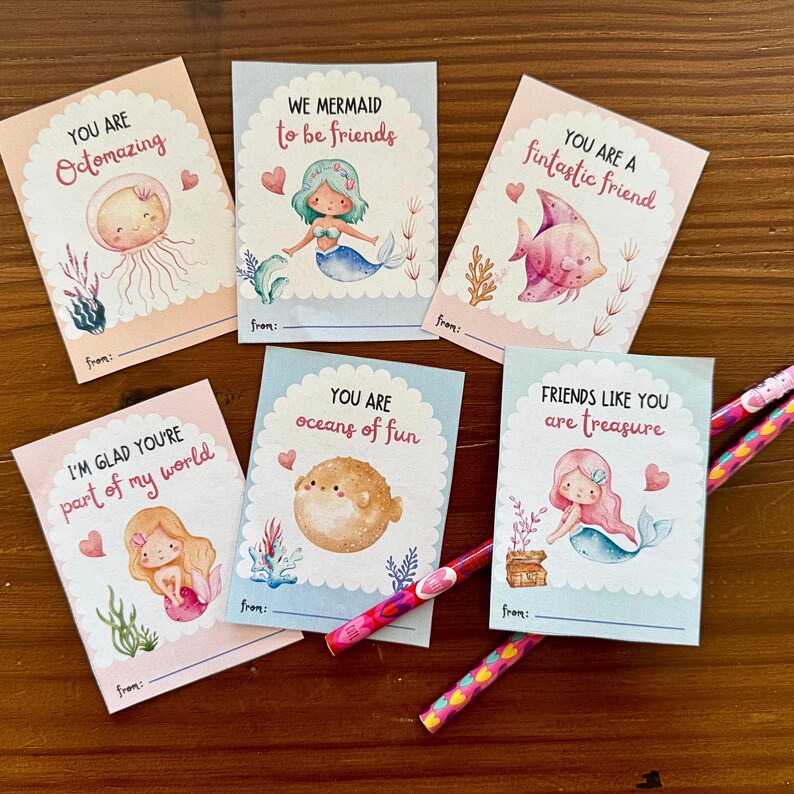 Printable Valentine's Day Cards for Kids: Mermaid Under the Sea Themed ...
