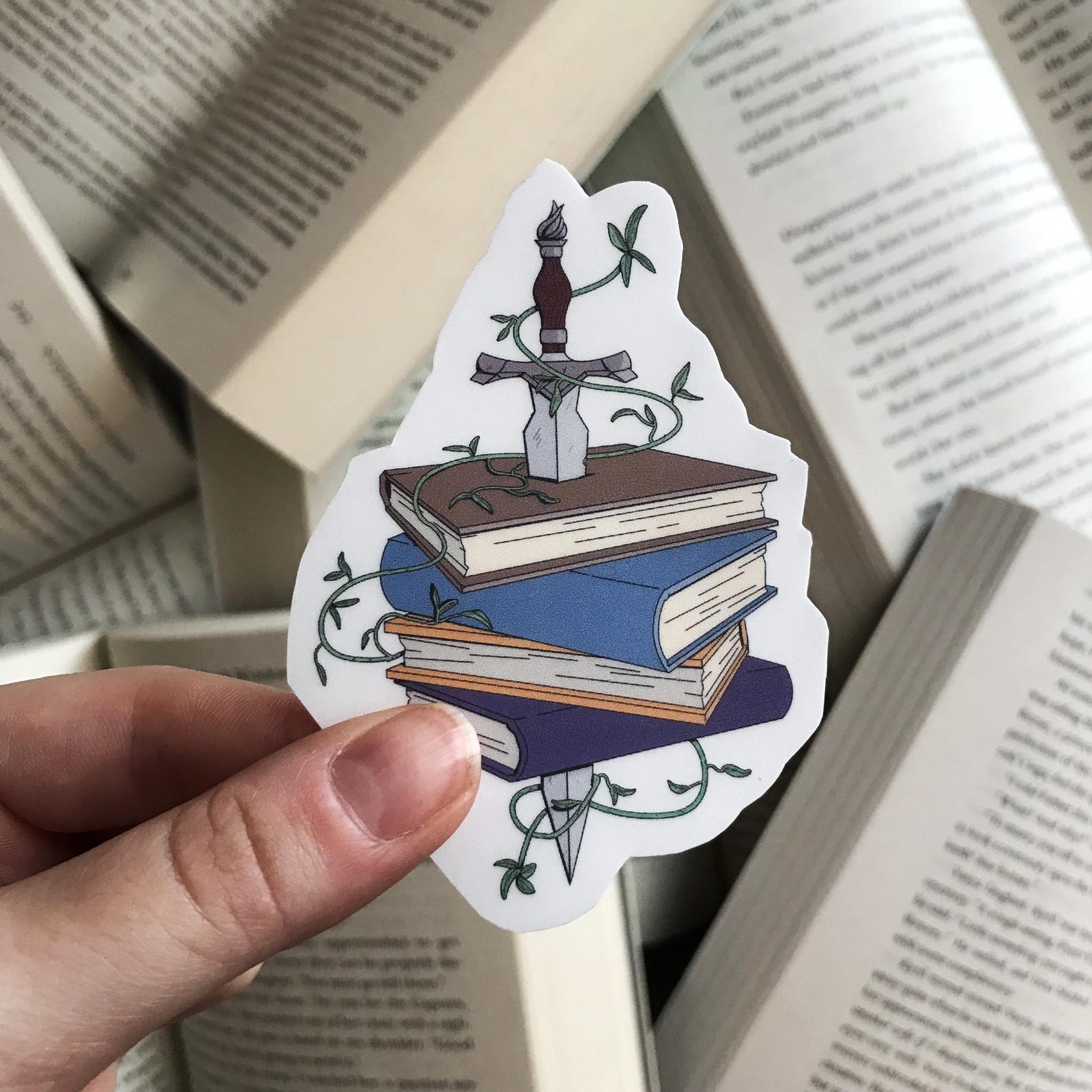 Stack of Books With a Dagger Vinyl Stickers, Cute Bookish Sticker ...