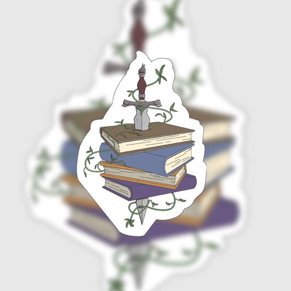 Stack of Books With a Dagger Vinyl Stickers, Cute Bookish Sticker ...
