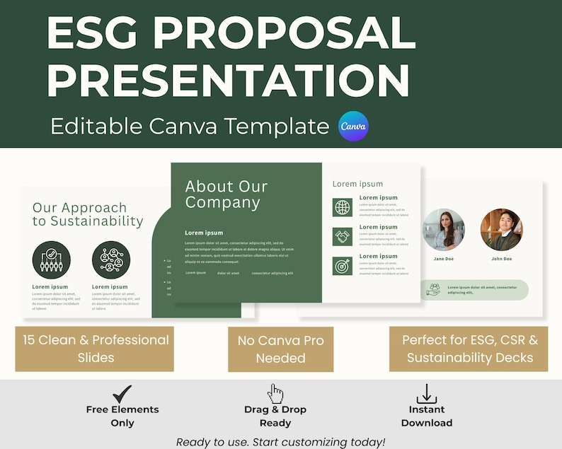 ESG Proposal Presentation Template | Editable in Canva | Corporate ...