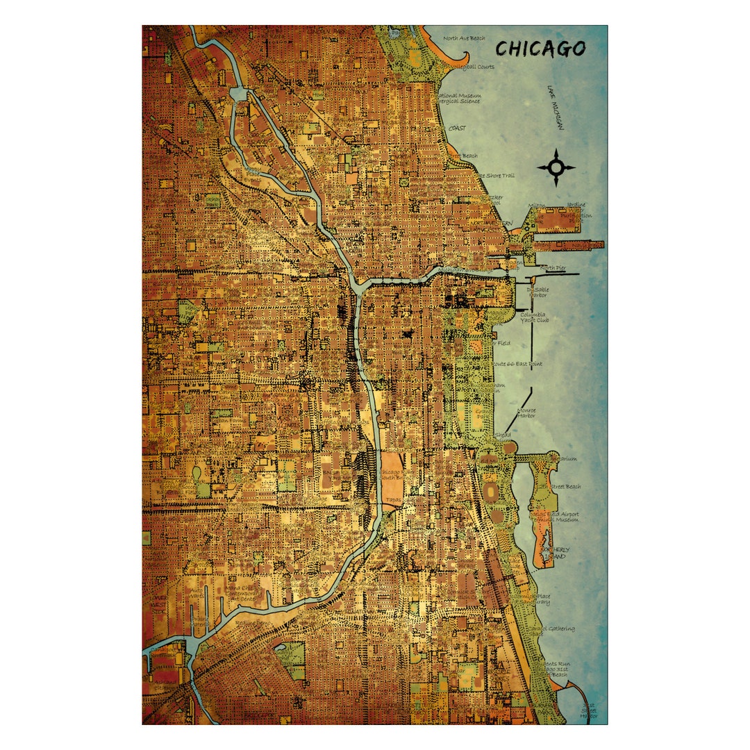 CHICAGO Map 15E Leather Journal Refillable, Personalized Leather ...