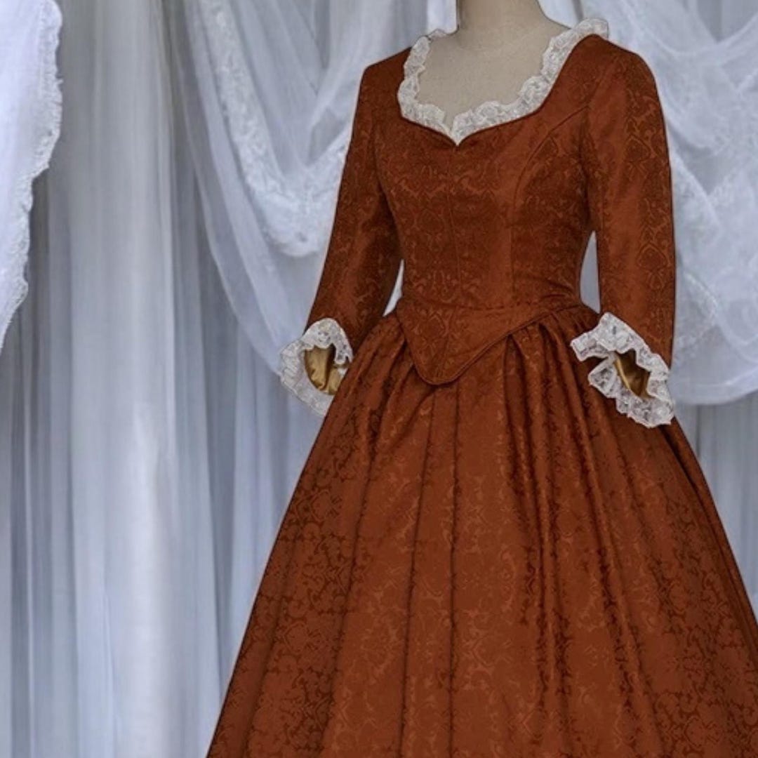 Rust Ball Gown Rococo Dress – 18th Century Baroque Gown With Lace Trim ...