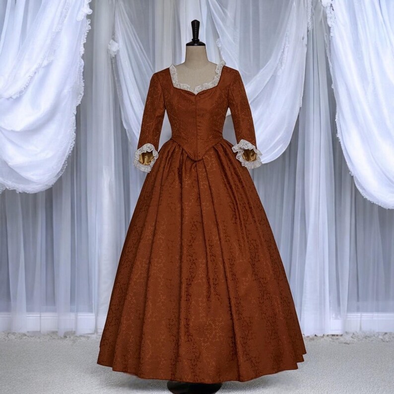 Rust Ball Gown Rococo Dress – 18th Century Baroque Gown With Lace Trim ...