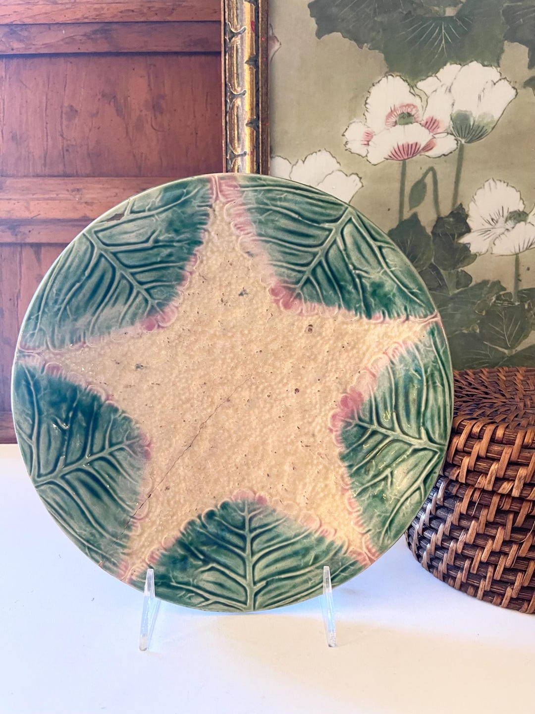 Antique Etruscan Majolica Plate, Cauliflower Theme, C. Griffin Smith & Hill, Farmhouse Wall ...