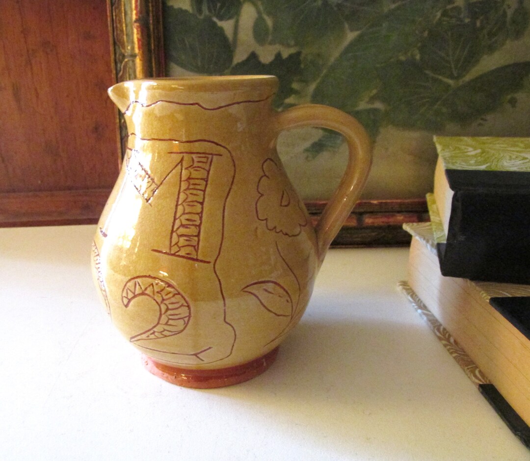 Vintage Colonial Williamsburg Reproduction Pottery Small Jug, Sgraffito ...