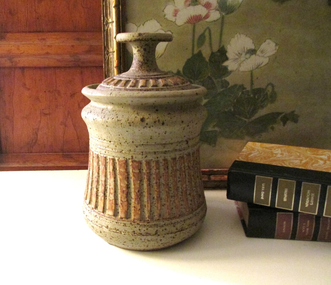 Vintage Large Stoneware Lidded Jar, Hand Made, Signed Textured, Art ...