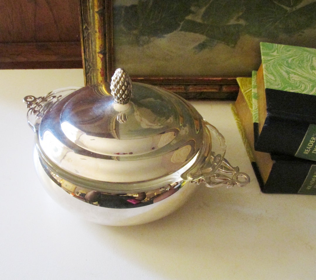 Vintage the Sheffield Silver Co Small Round Casserole Dish, Lidded Silver Plated Dish, Glass ...