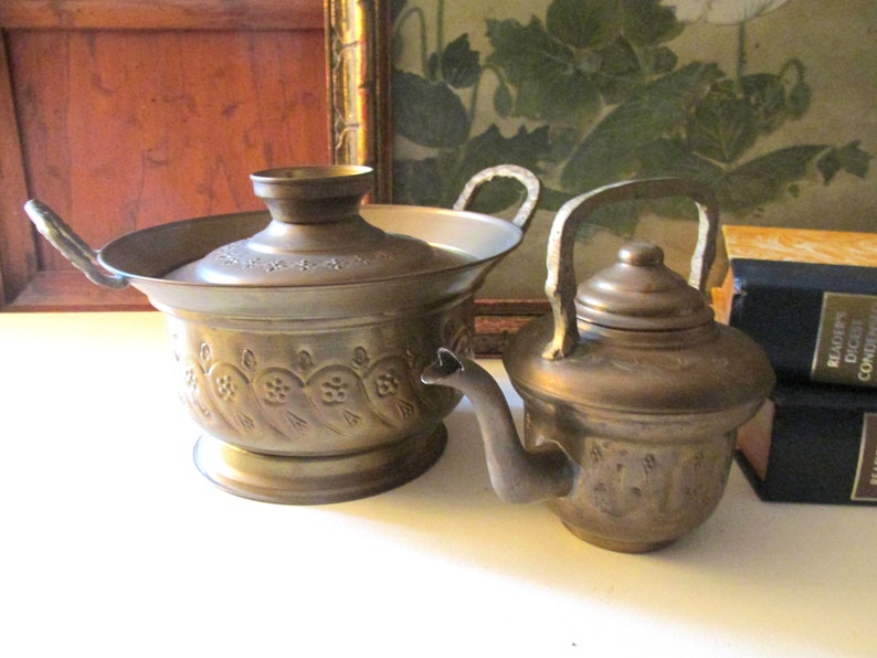 Vintage Moroccan Brass Hand Wash Tass Kettle Set, Decorative Kettle Set ...