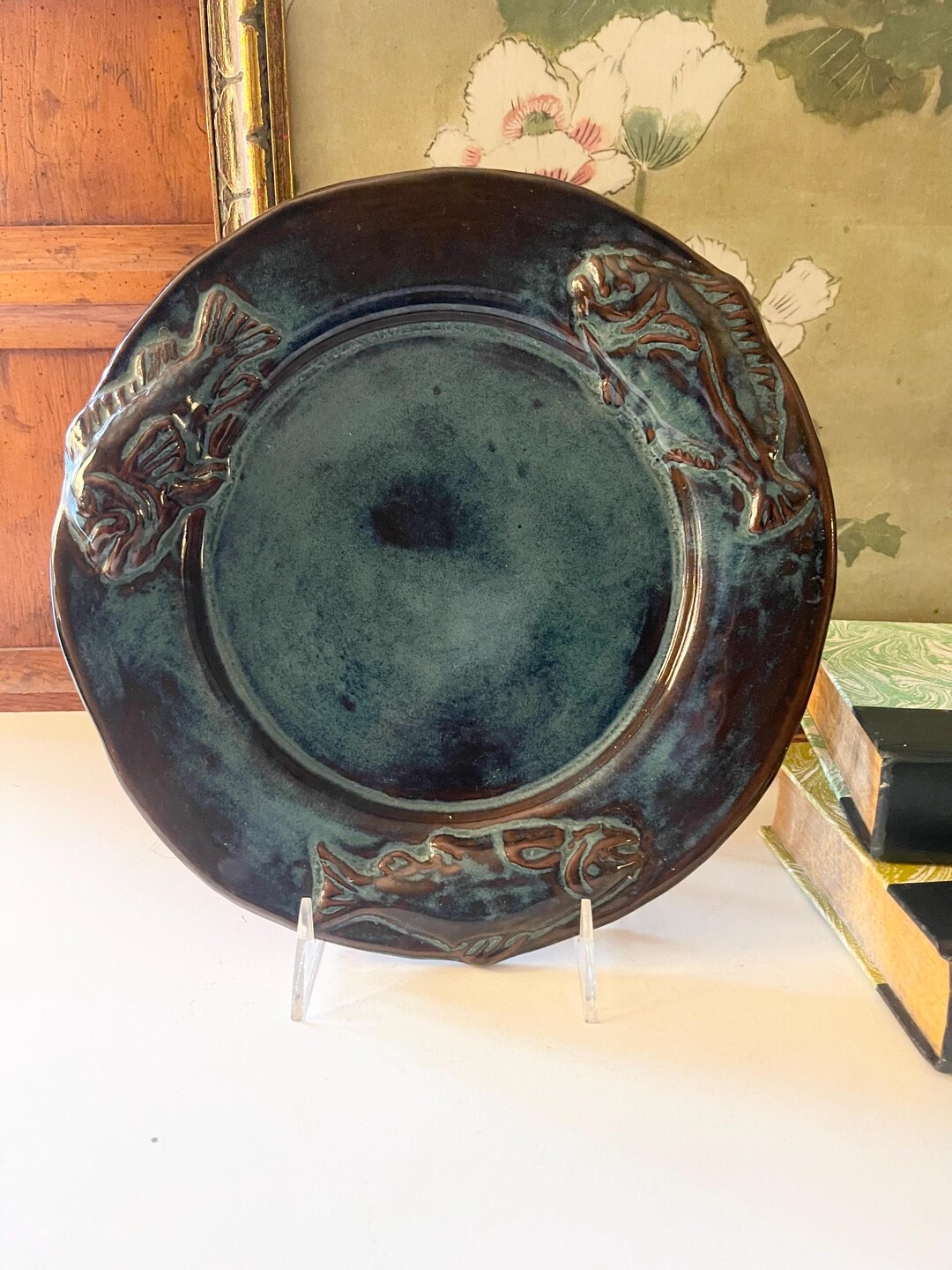Vintage Thora Fish Embossed Art Pottery Plate, Ceramic Ovenware, Gift ...