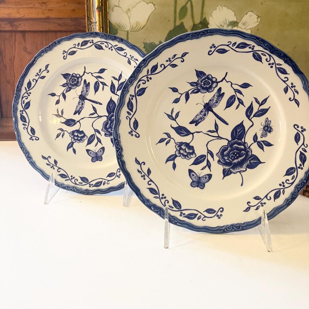 Vintage Pair of NOS Cracker Barrel "blue Bliss" Blue and White Salad ...