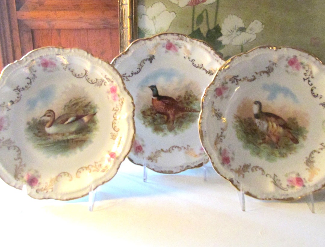 Antique PM Bavaria Game Bird Plates, Gilded Porcelain Wall Decor, Set ...