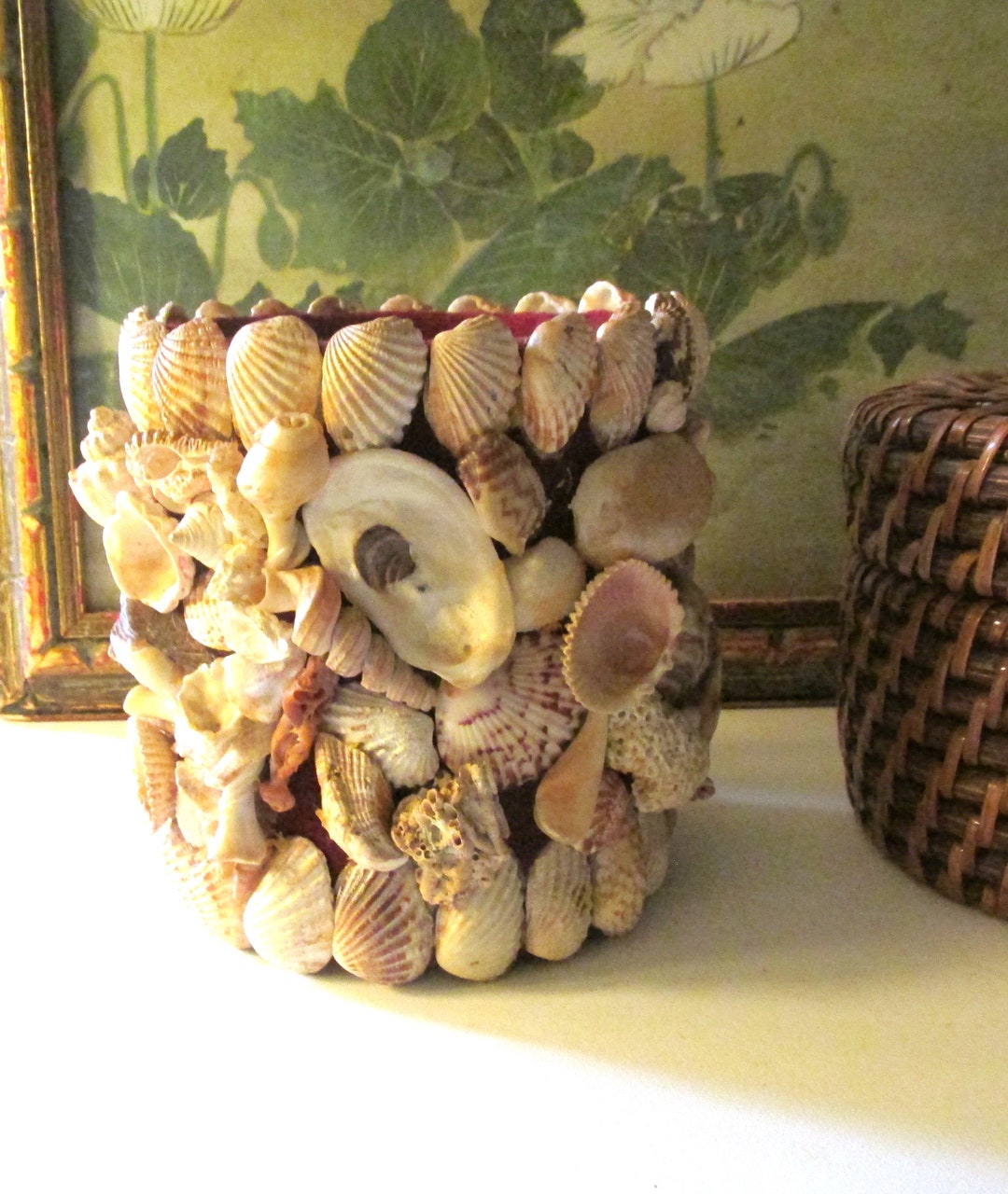 Vintage Sea Shell Encrusted Container, Beach Coastal House Decor ...