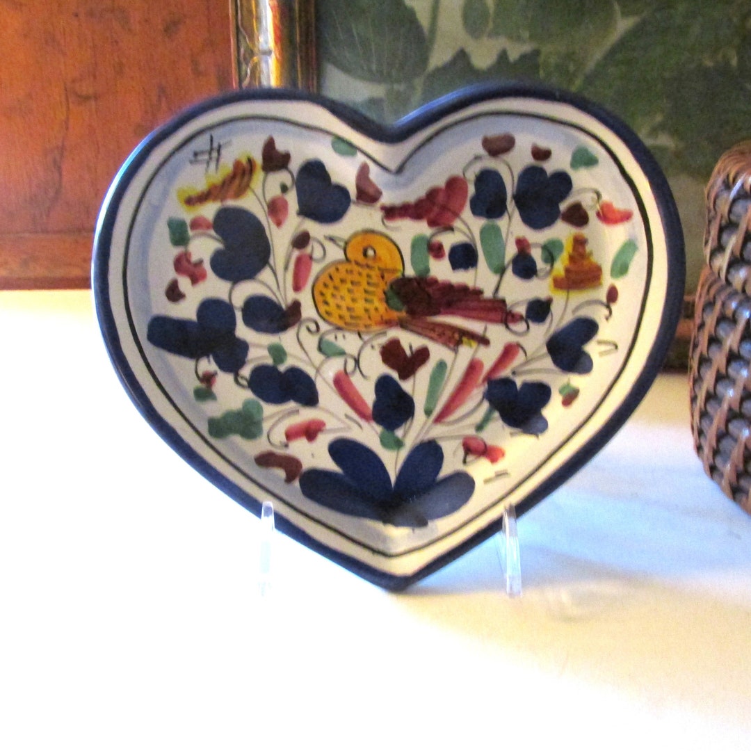 Vintage Deruta Yellow Bird Italian Pottery Heart Trinket Tray, Hand ...