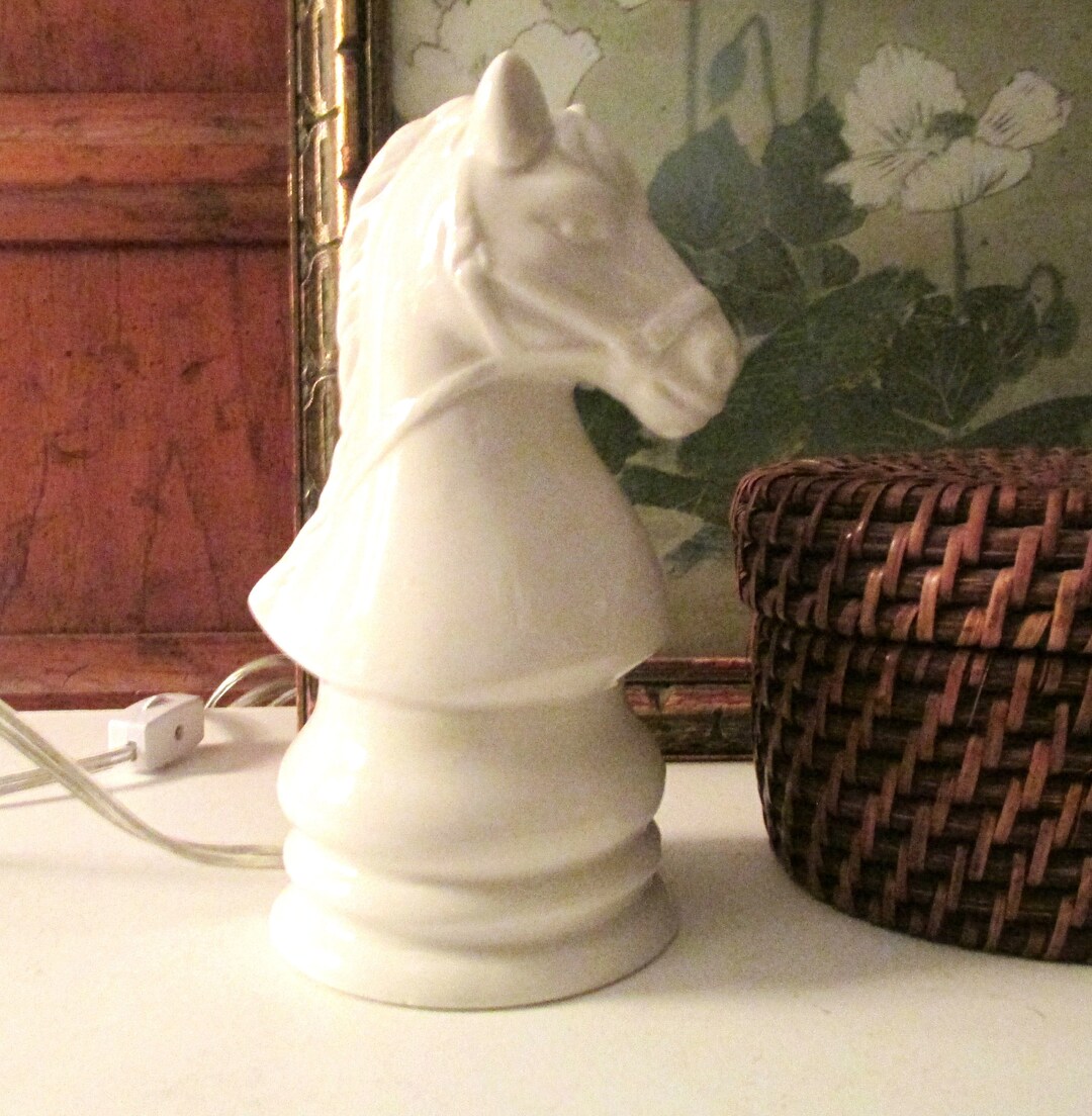 White Knight Chess Horse Accent Lamp, White Porcelain Night Lamp, Home ...