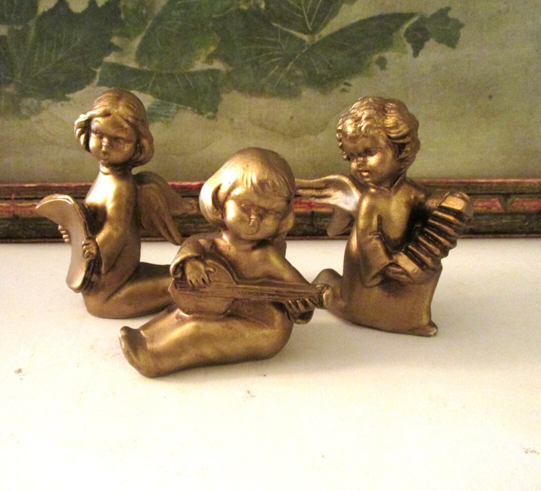Three Italian Vintage Gilded Angel or Cherub Figurines, Florentine ...