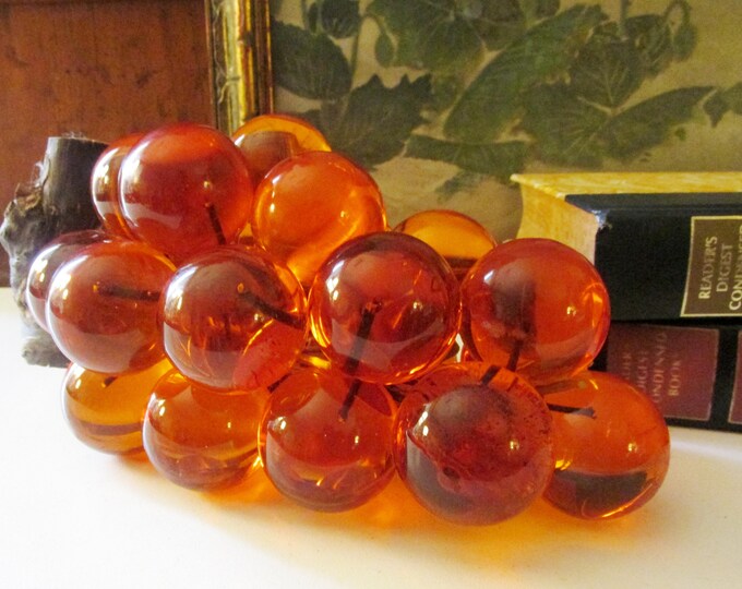 Vintage Amber Lucite Grapes, Retro Table Decor, Lucite Grapes With Wood ...