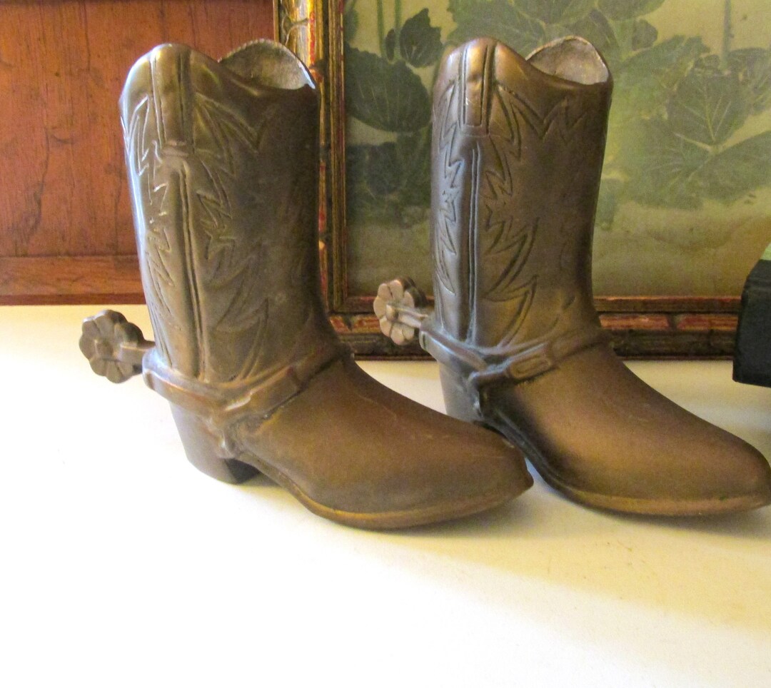 Vintage Pair of Brass Cowboy Boots With Spur, Bookends, Bud Vase ...