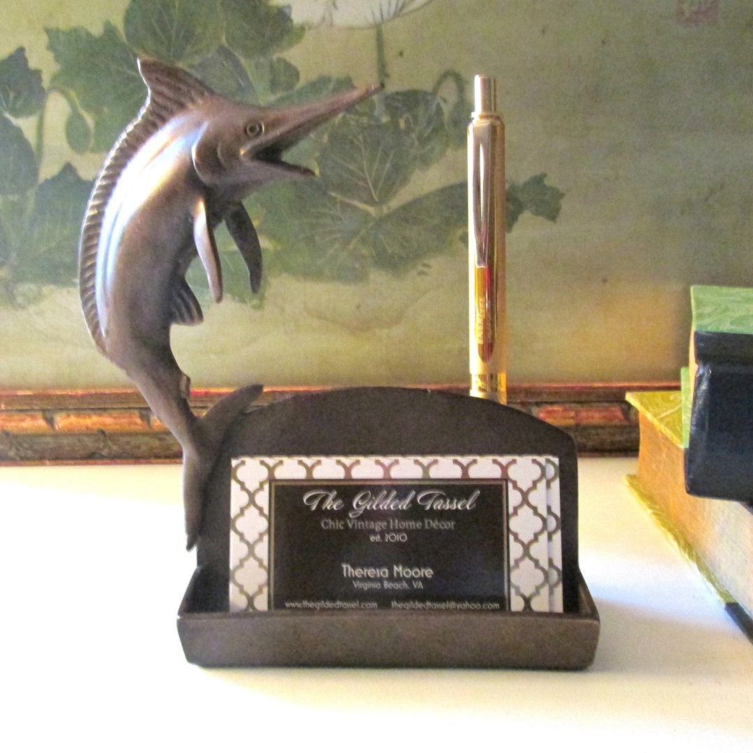 Vintage Levenger Swordfish Business Card Holder, Pen Holder, Home ...