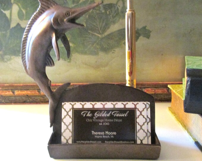 Vintage Levenger Swordfish Business Card Holder, Pen Holder, Home ...