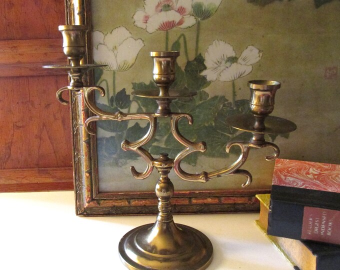 Vintage Brass Candelabra, Three Arm Candlestick Holder, Marked "m ...