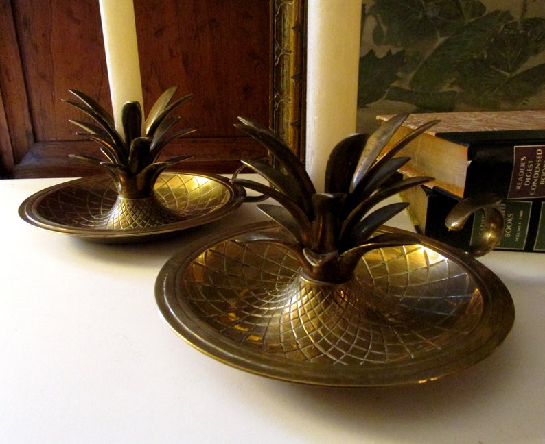 Two Brass Pineapple Candlestick Holders Williamsburg Decor - Etsy