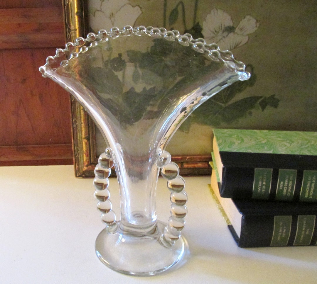 Vintage Imperial Candlewick Fan Vase, Glass Bead Flower Vase, Imperial ...
