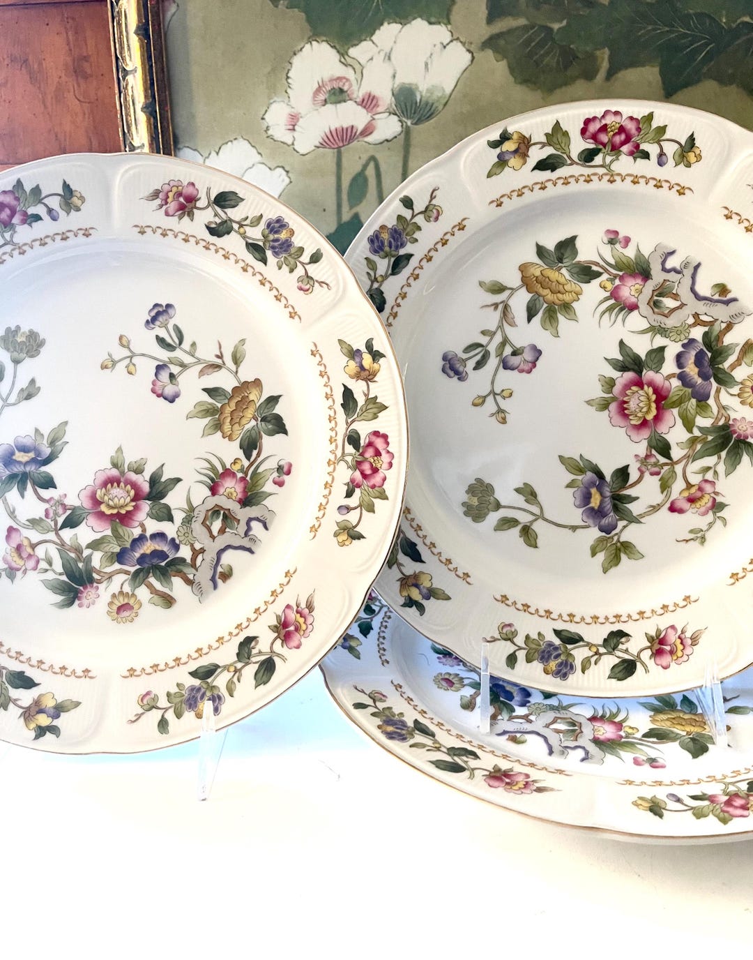 Three Vintage Chinoiserie Dinner Plates, "fleur De Paradis" by Ranmaru ...