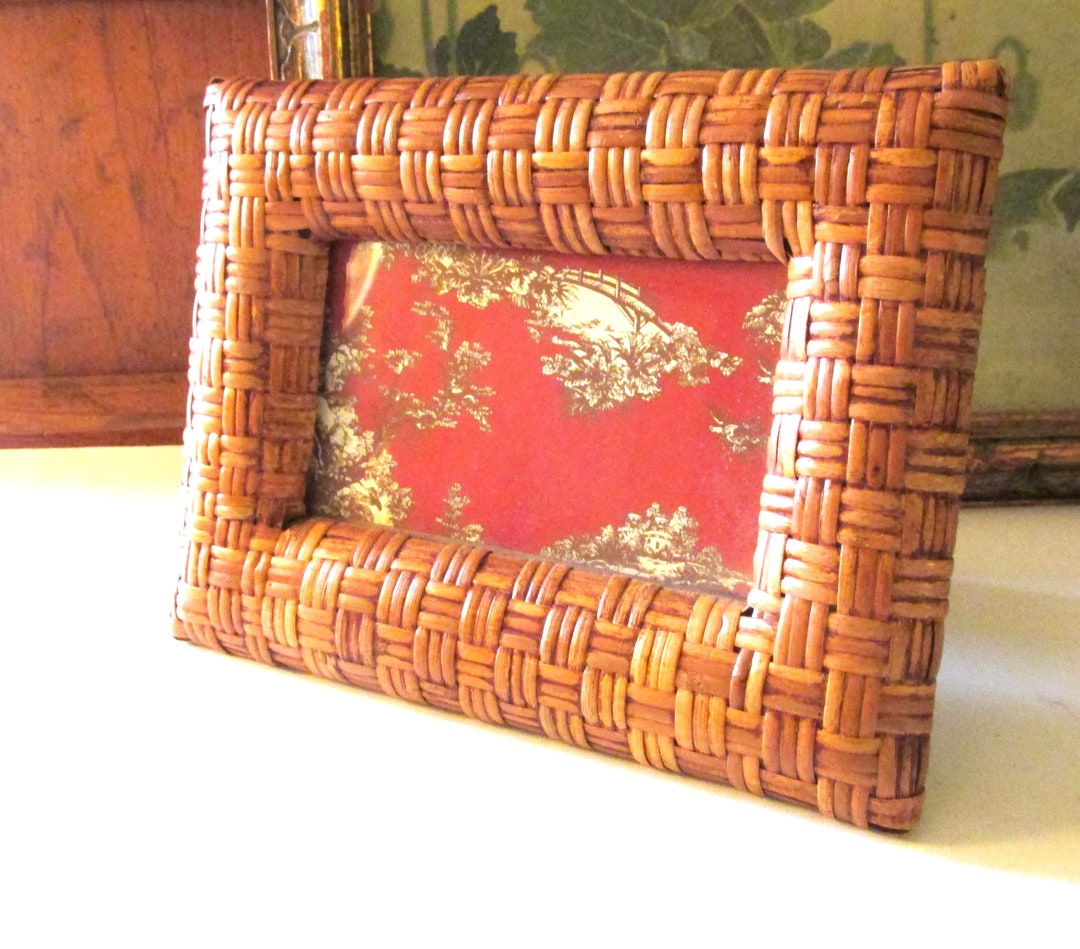 Vintage Woven Rattan Picture Frame, Wicker Photo Frame - Etsy