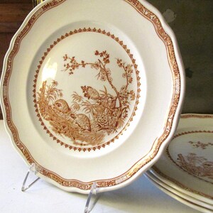 Vintage Furnival Quail Dinner Plate, Chinoiserie Brown Transferware ...