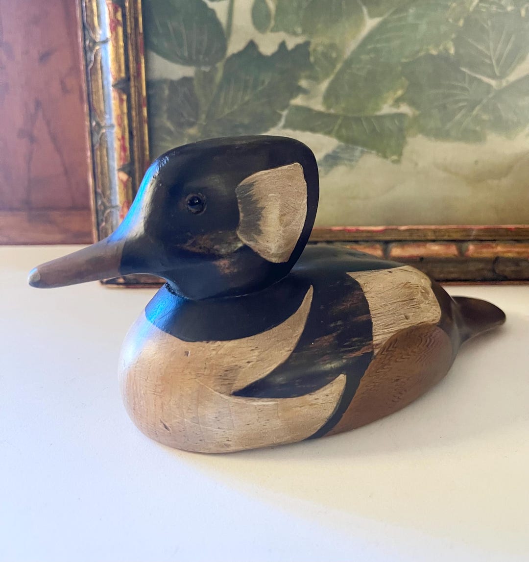 Vintage Signed 1984 Hand Painted Wood Decoy, Hooded Merganer Bird ...