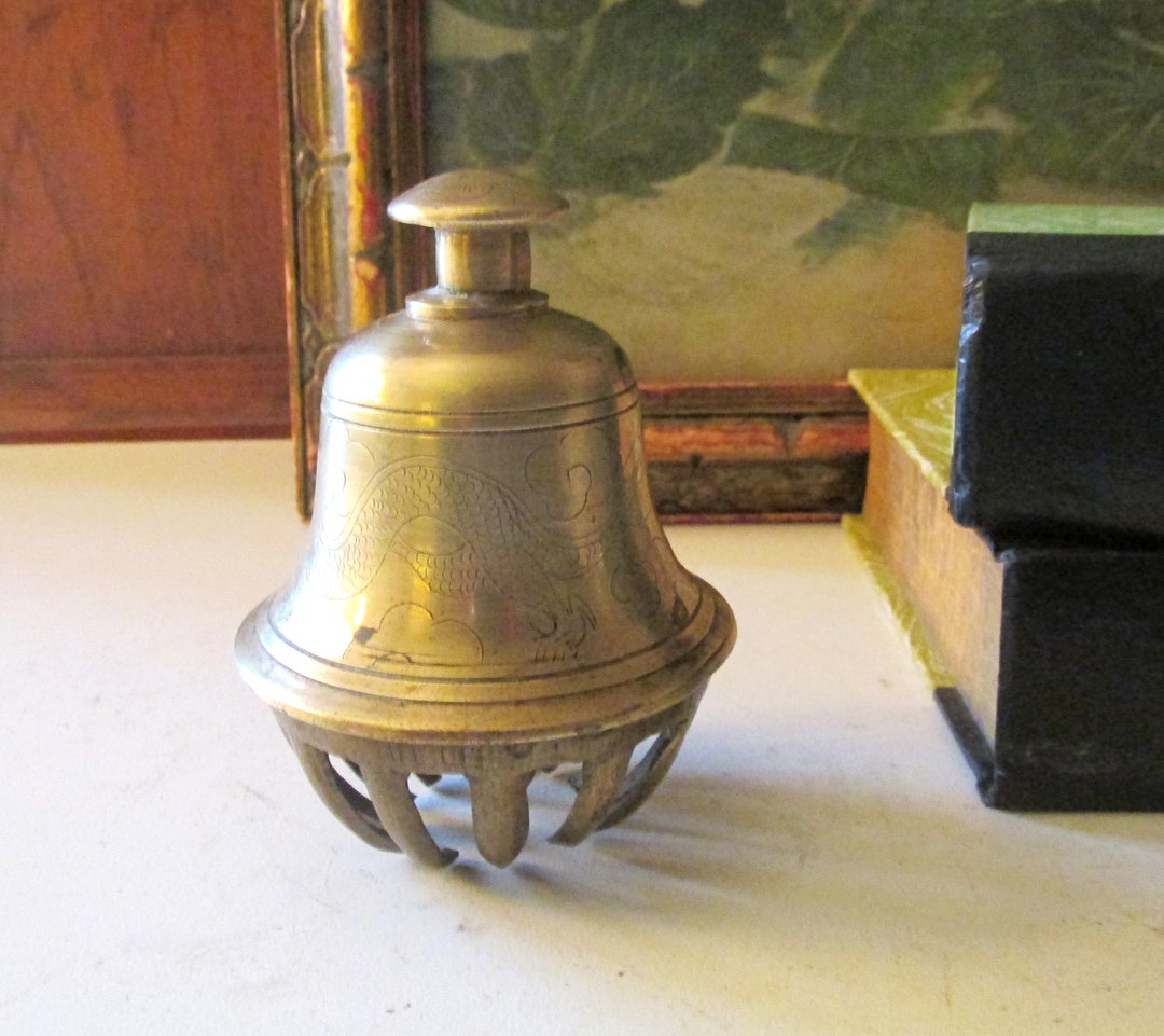 Vintage Brass Claw Bell, Etched Dragon Motif, Indian Hand Bell ...