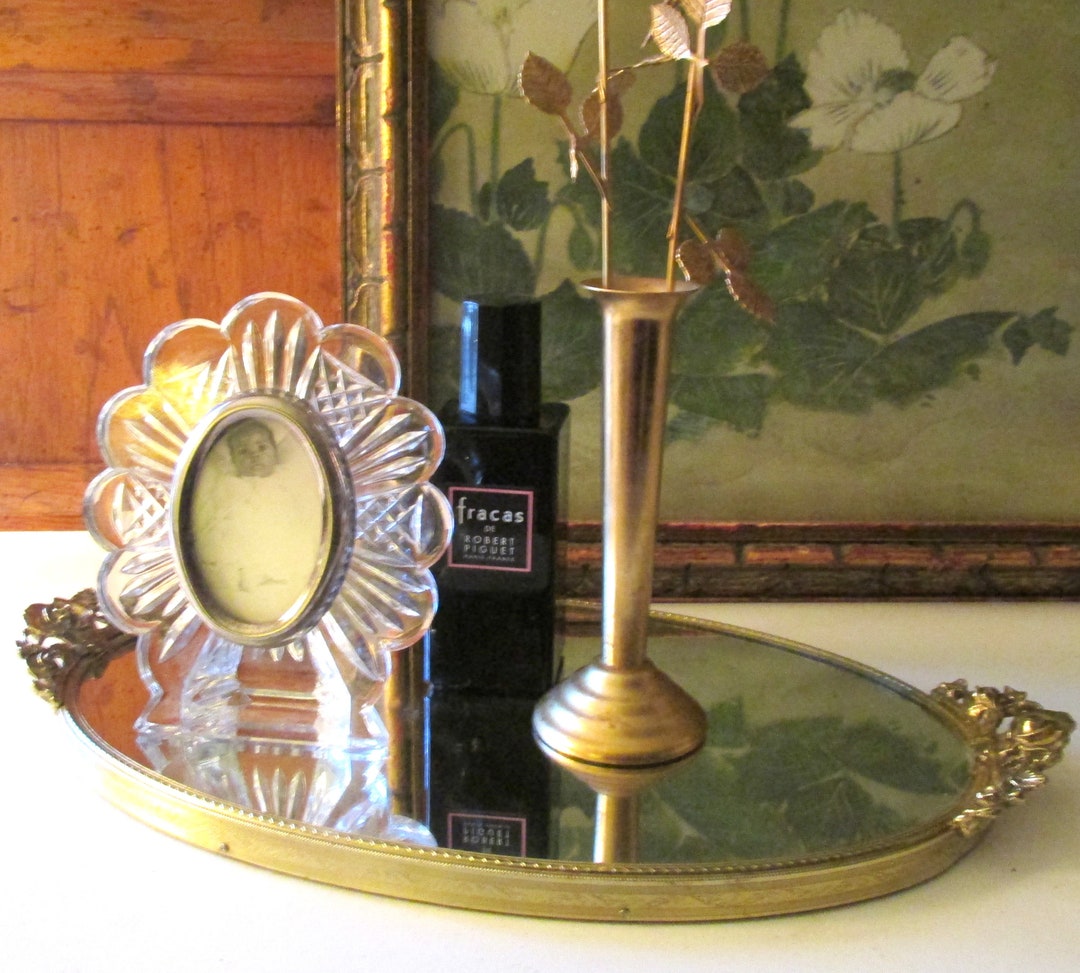 Vintage Stylebuilt Vanity Mirror Tray, Gilded Vanity Mirror, Perfume ...