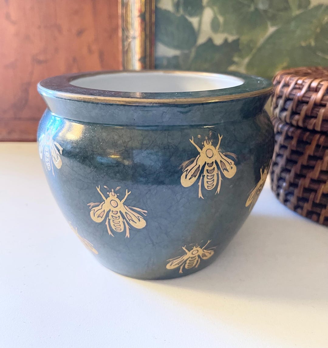 Vintage Small Gilded Bumble Bee Planter, Green and Gold Cachepot ...