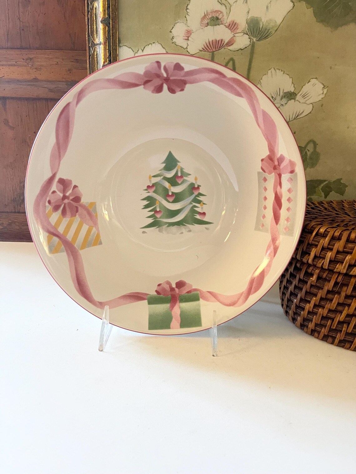 Vintage "home for Christmas" Sango Vegetable Serving Bowl, Pink and ...