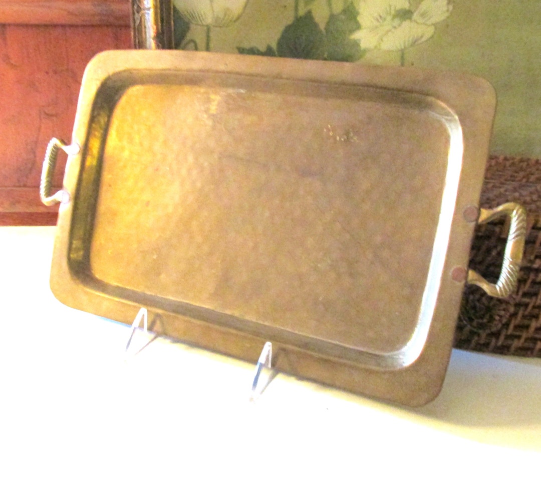 Vintage Hammered Brass Bar Tray, Antique Brass Tray, Bar Tray, Home ...