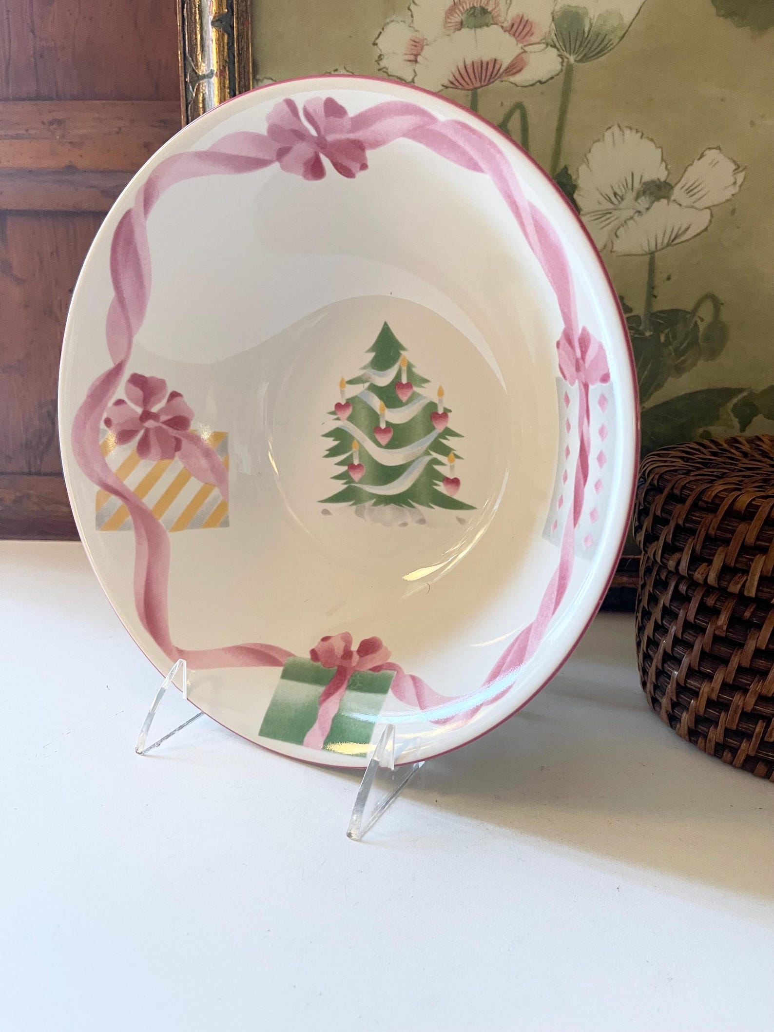 Vintage "home for Christmas" Sango Vegetable Serving Bowl, Pink and ...