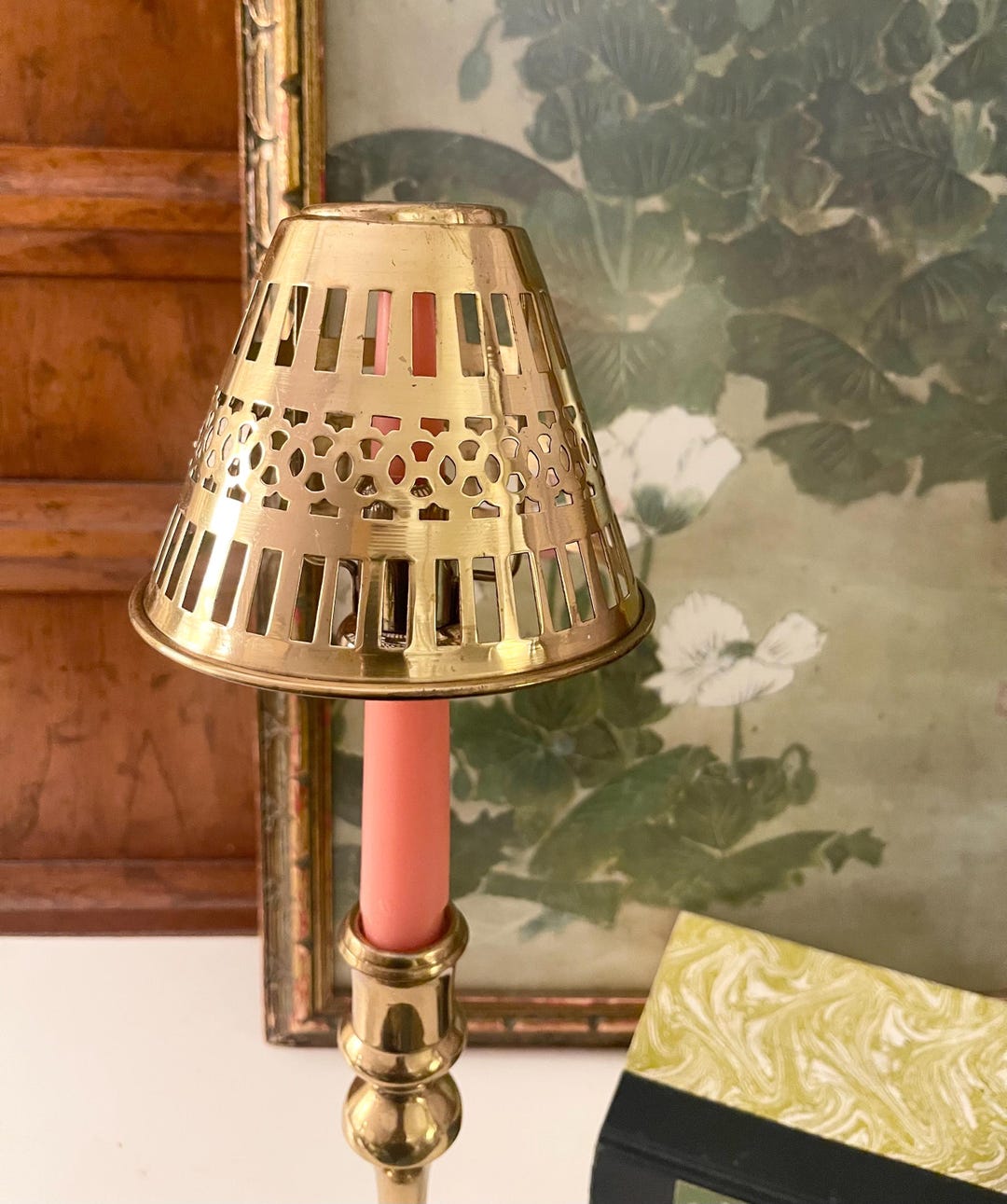 Vintage Brass Candle Follower and Cut-out Shade, Elegant Table Decor - Etsy