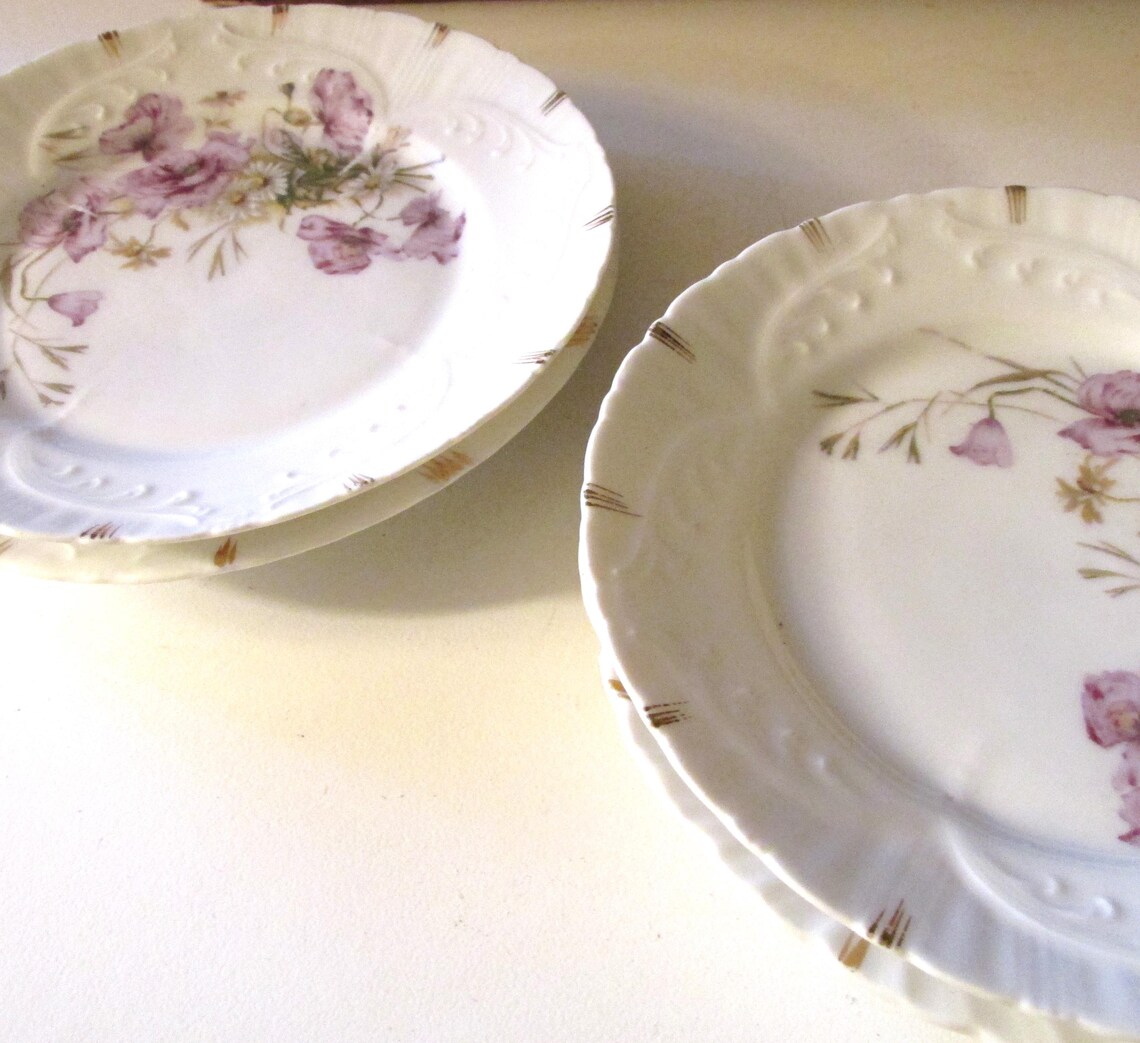 Antique German Porcelain Plates, Lavender Floral Gilded Set of Four - Etsy