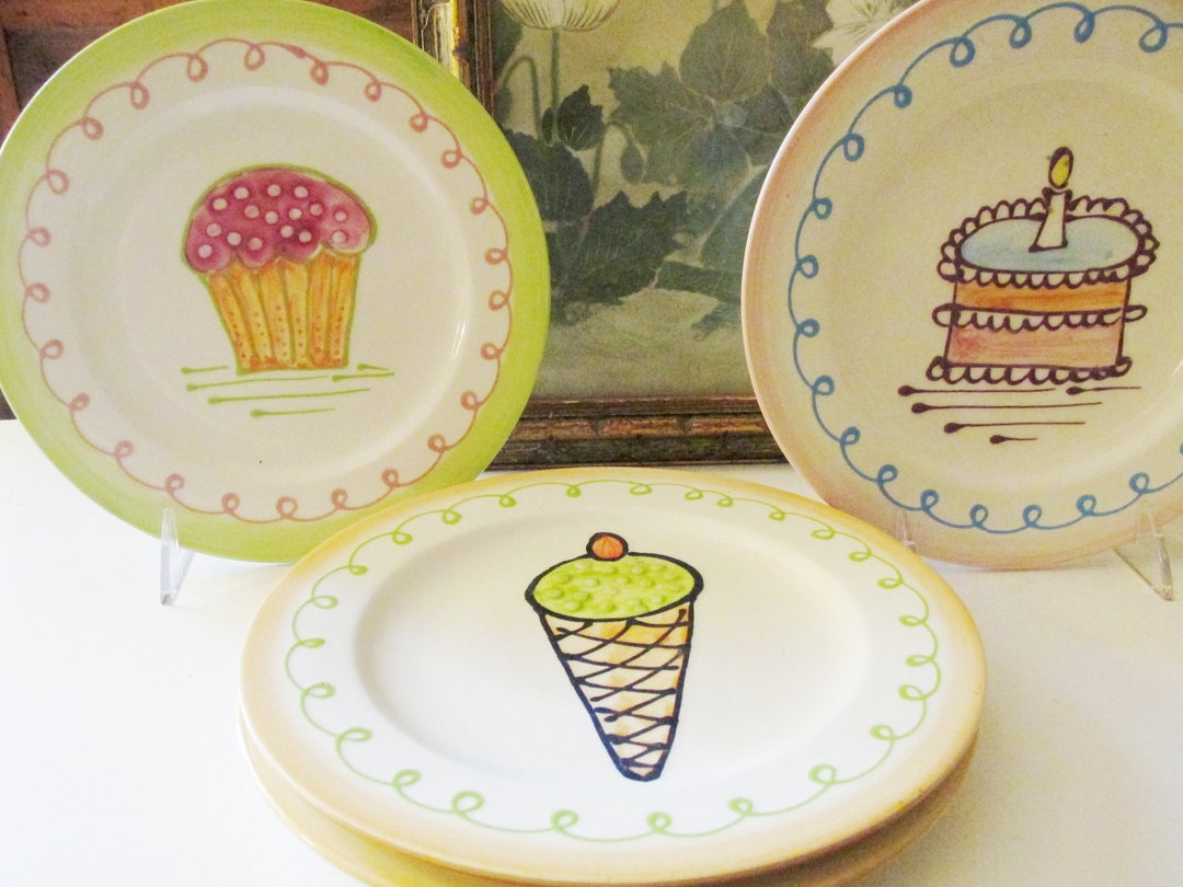Set of Four Italian Dessert Plates, Ice Cream and Cake Plates, Birthday ...