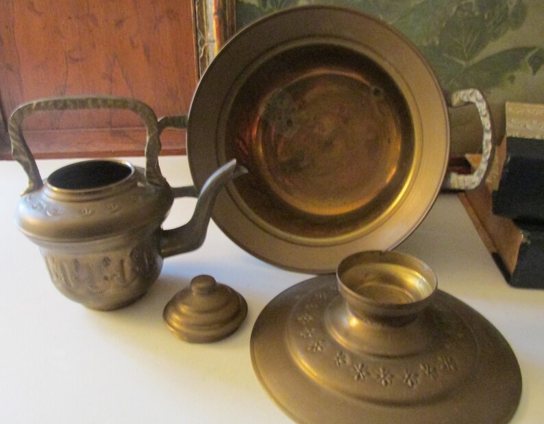 Vintage Moroccan Brass Hand Wash Tass Kettle Set, Decorative Kettle Set ...