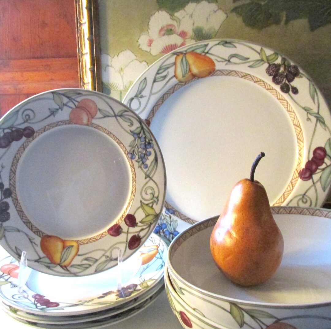 Vintage Dansk umbrian Fruits Dinnerware, Two Bowls, Four Bread/butter ...