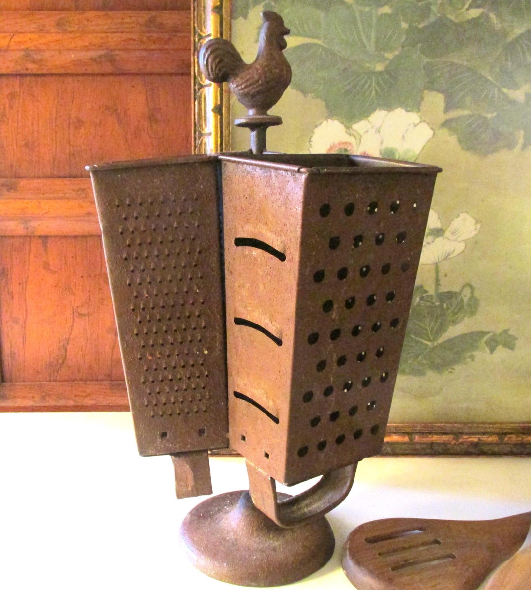 Farmhouse Rooster Utensil Holder, Rustic Metal Grater Design Kitchen ...